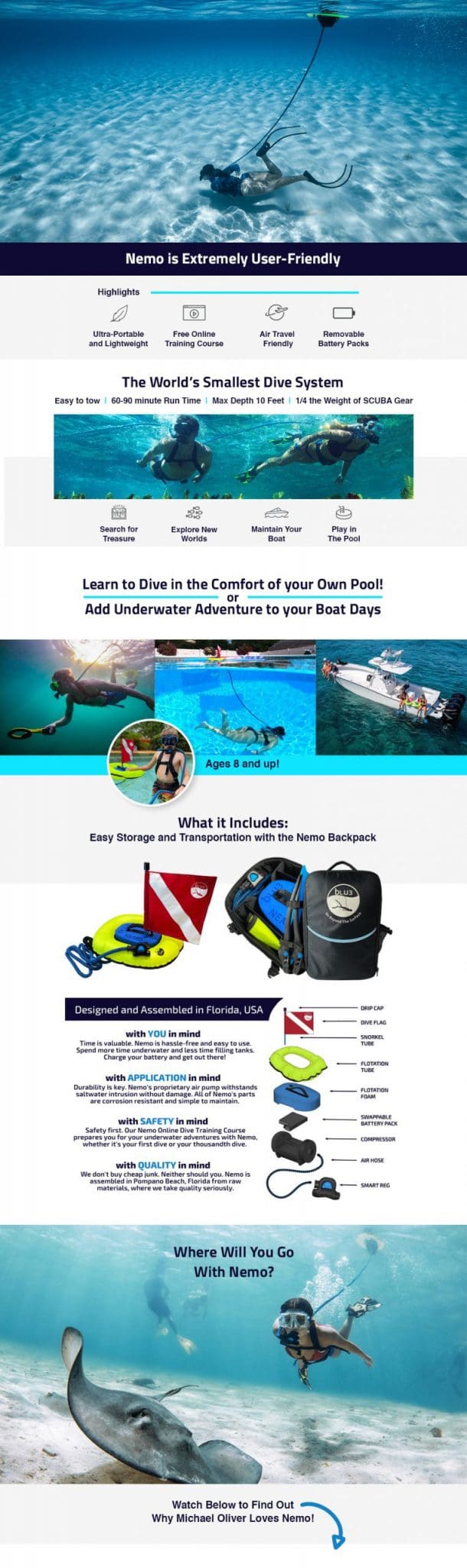 Nemo - Buy portable & tankless scuba dive systems from BLU3 easy to use.